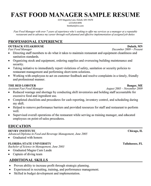 Food Service General Manager Resume Writearticles x fc2