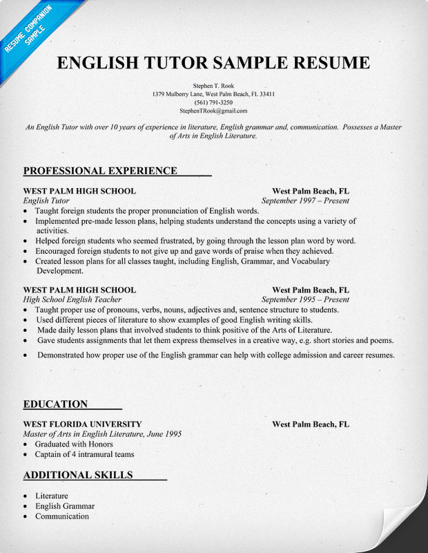 English Tutor Resume Sample Resume Companion