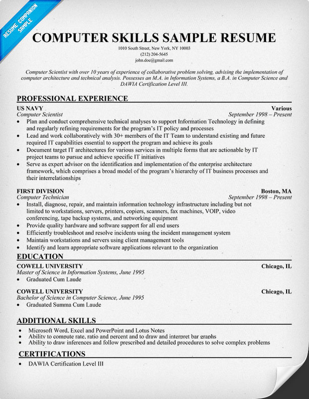 Computer Technician Sample Resume Skills Computer Technician Today